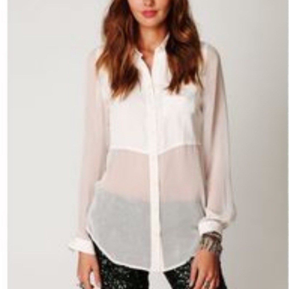 Free People Sheer Cream Blouse - Gem